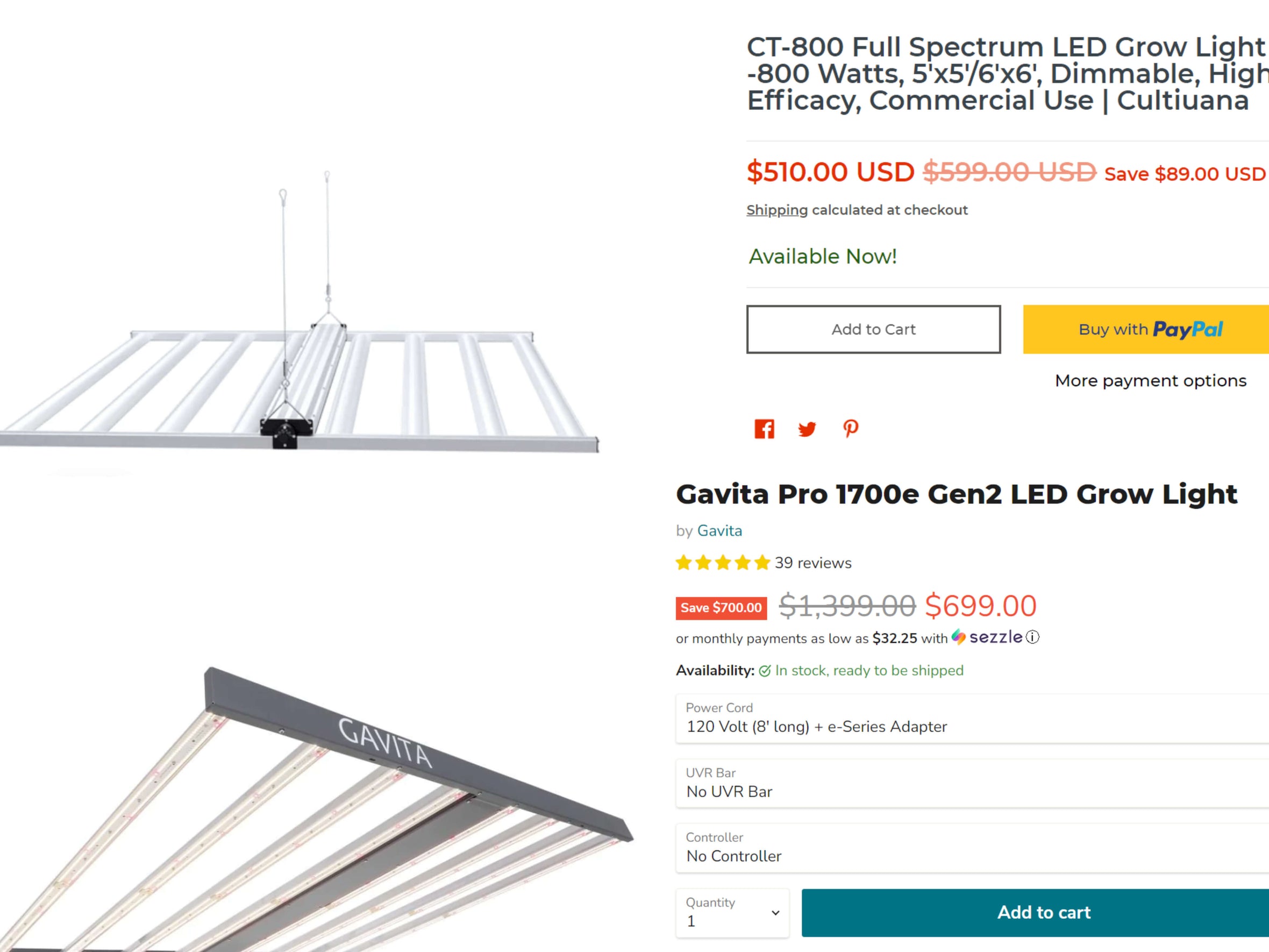 Gavita Pro 1700e LED Review and Comparison with Cultiuana CT-800